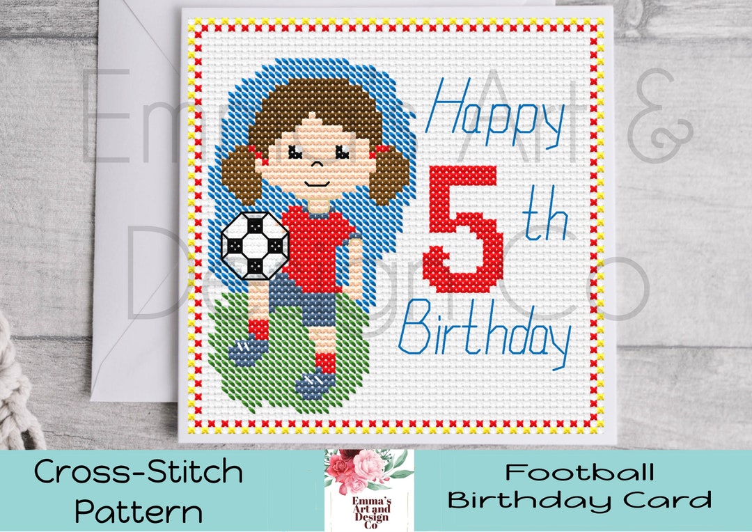Football Cross Stitch Pattern, 5th Birthday Cross-stitch Pattern, Cross ...