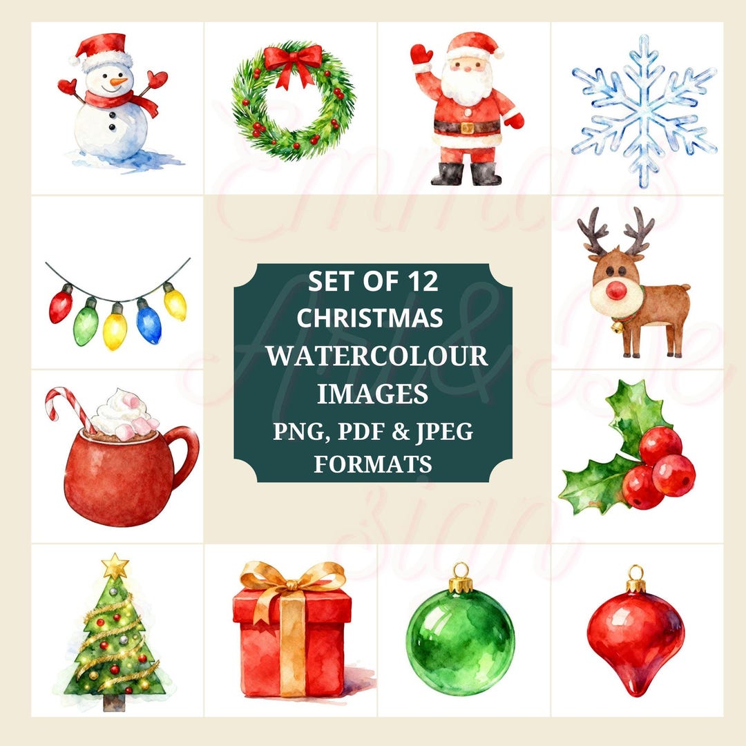 Watercolor Christmas Clipart Bundle, Festive Holiday PNG JPEG PDF - Etsy