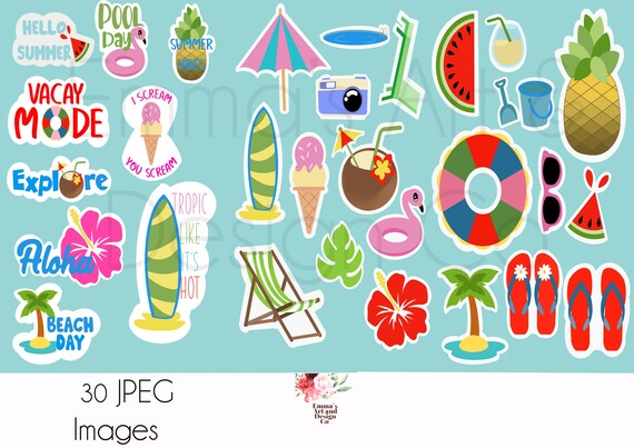 Summer Stickers Printable Summer Sticker Download Vacation - Etsy