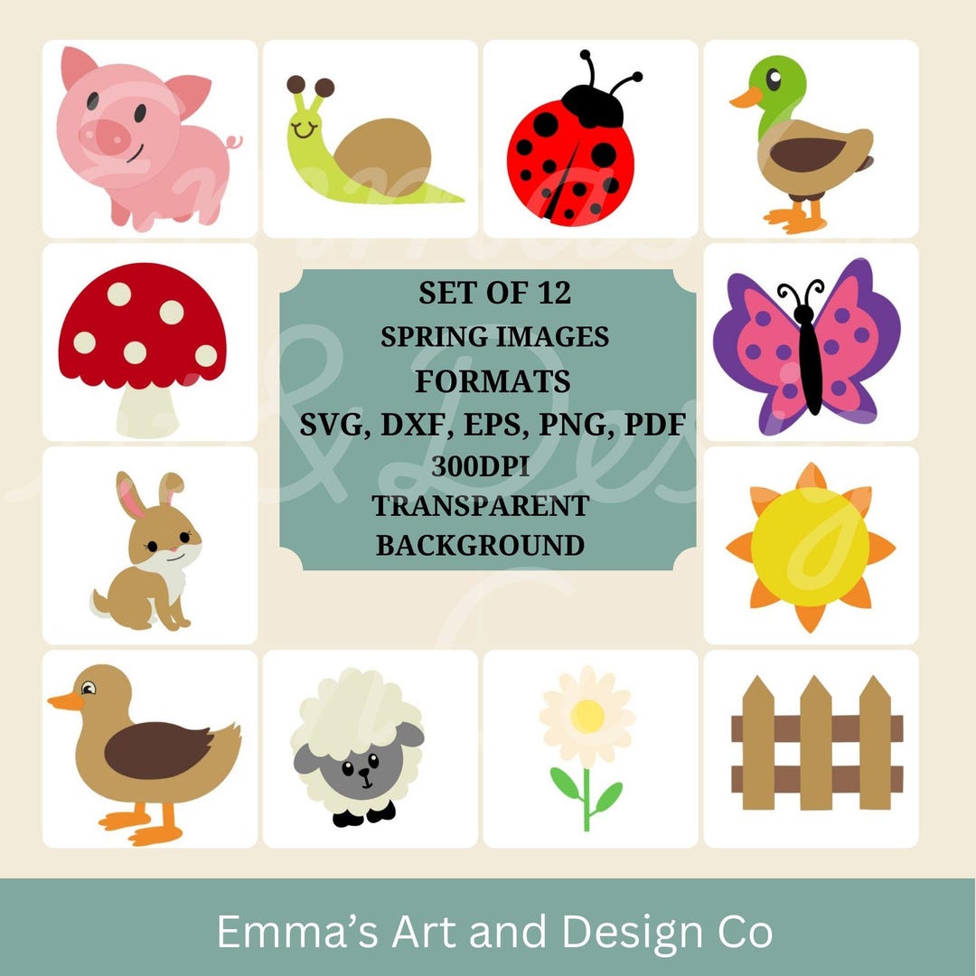 Spring Animal Clipart Bundle, Farm Garden Vector Graphics (SVG, PNG ...
