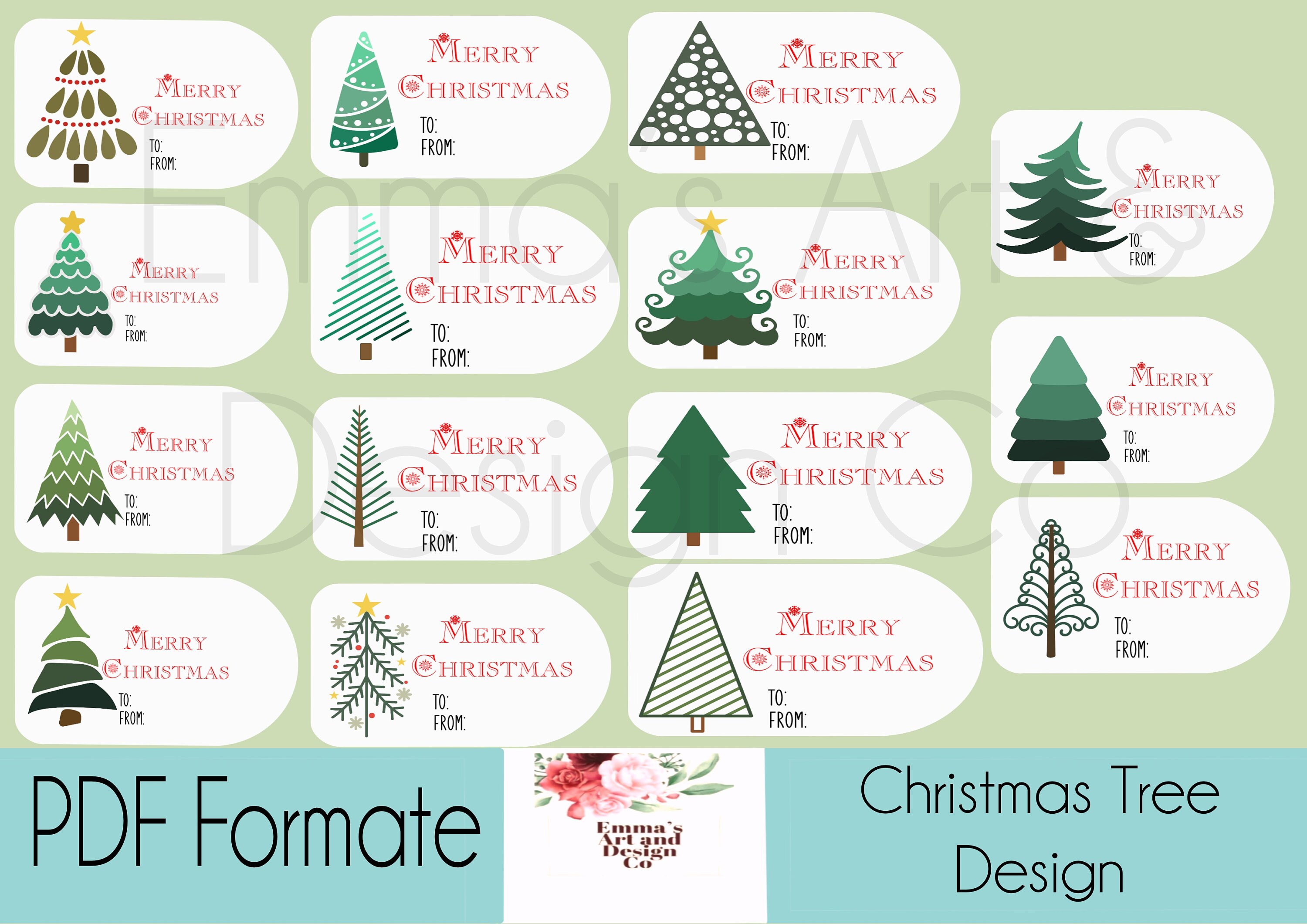 Christmas Tree Stickers Printable Christmas Gift Tag - Etsy