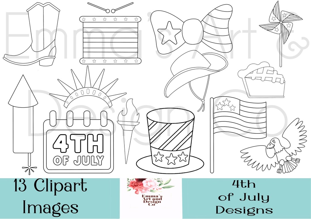 4th of July Digital Stamp, 4th of July Doodles, Hand Drawn ...
