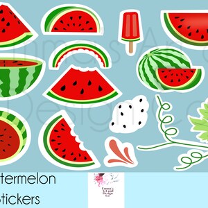 Watermelon Stickers, Printable Watermelon Sticker, Fruit Sticker, Food ...