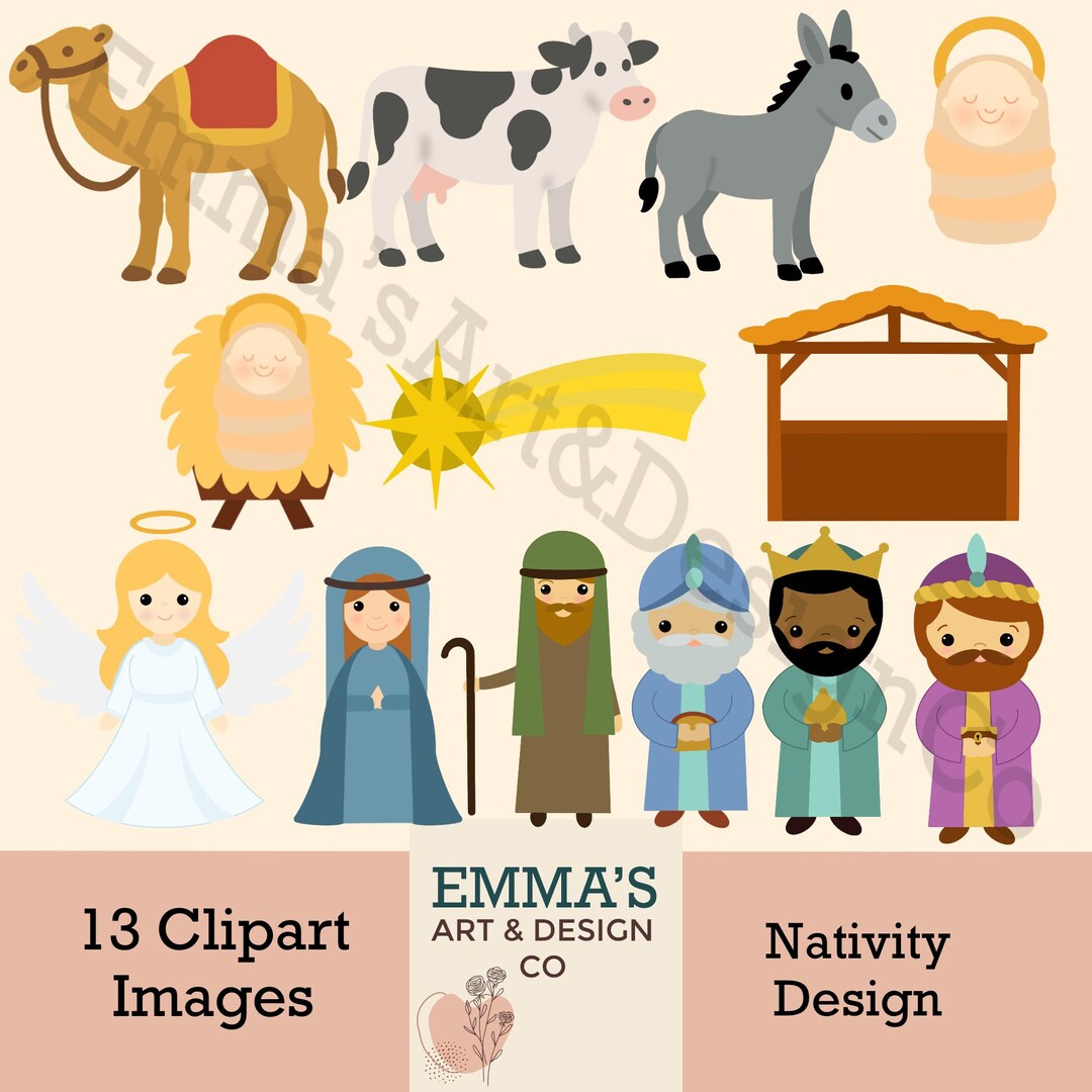 Nativity Clipart Bundle, Christmas Manger Scene, Holy Family Digital ...