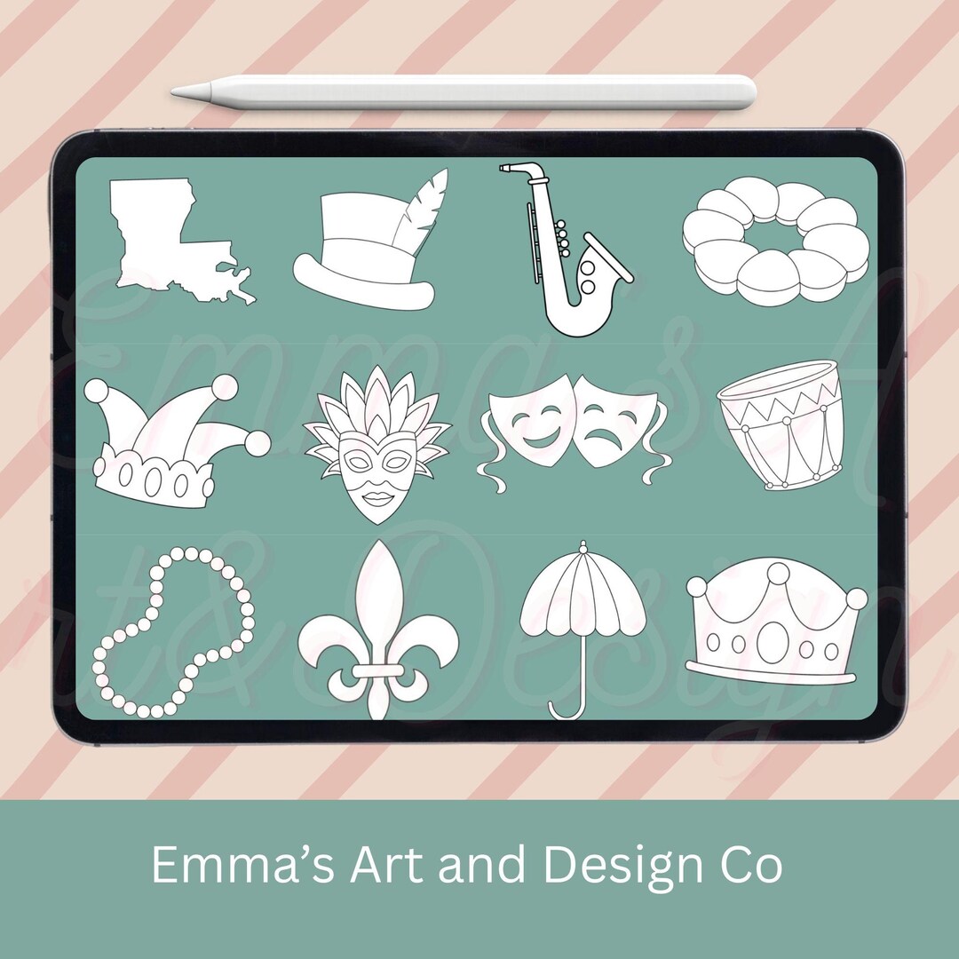 Pinceles para sellos de Mardi Gras para Procreate, iconos de carnaval ...