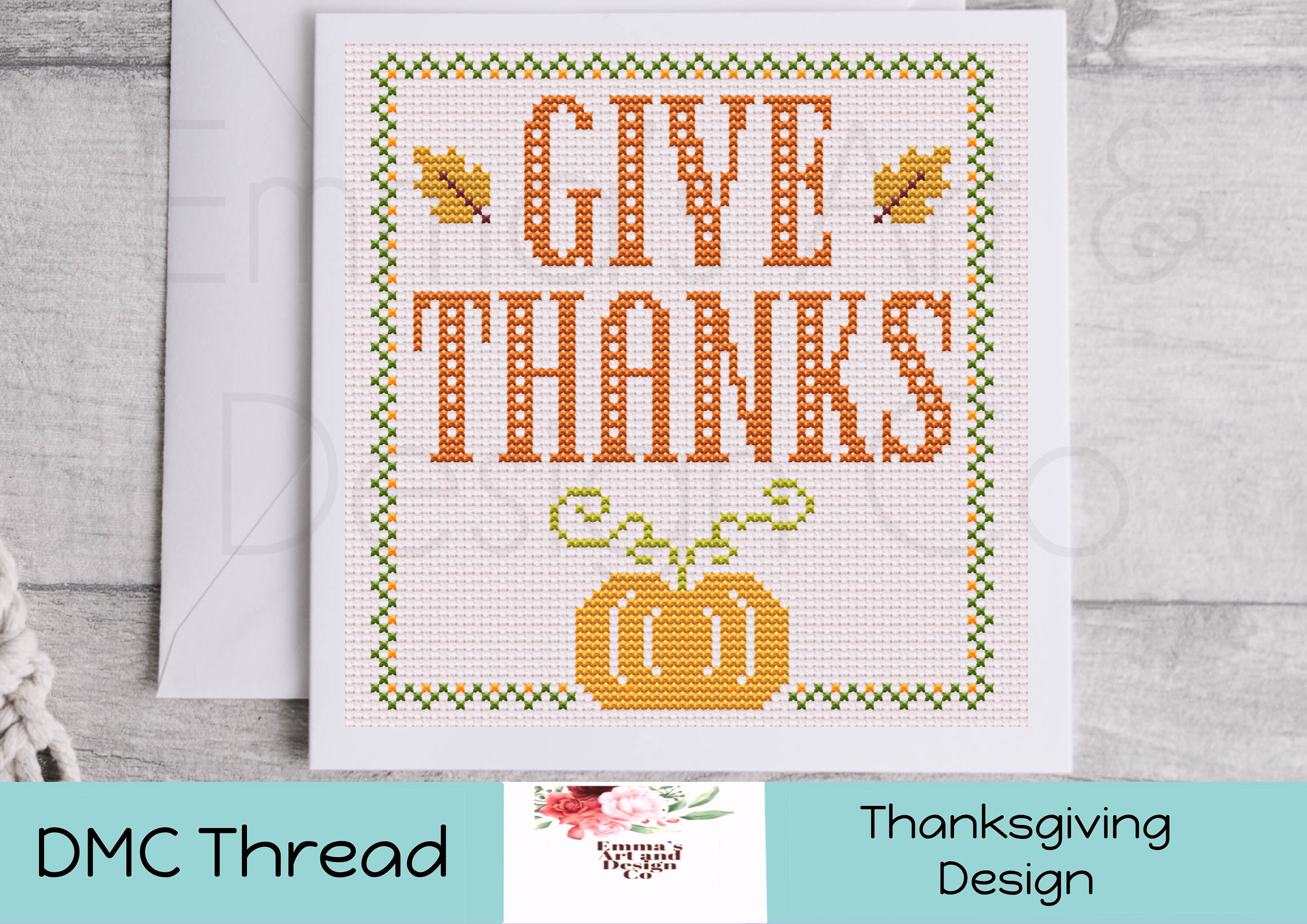 Give Thanks Cross Stitch Pattern, Modern Cross-stitch Pattern, Turkey ...