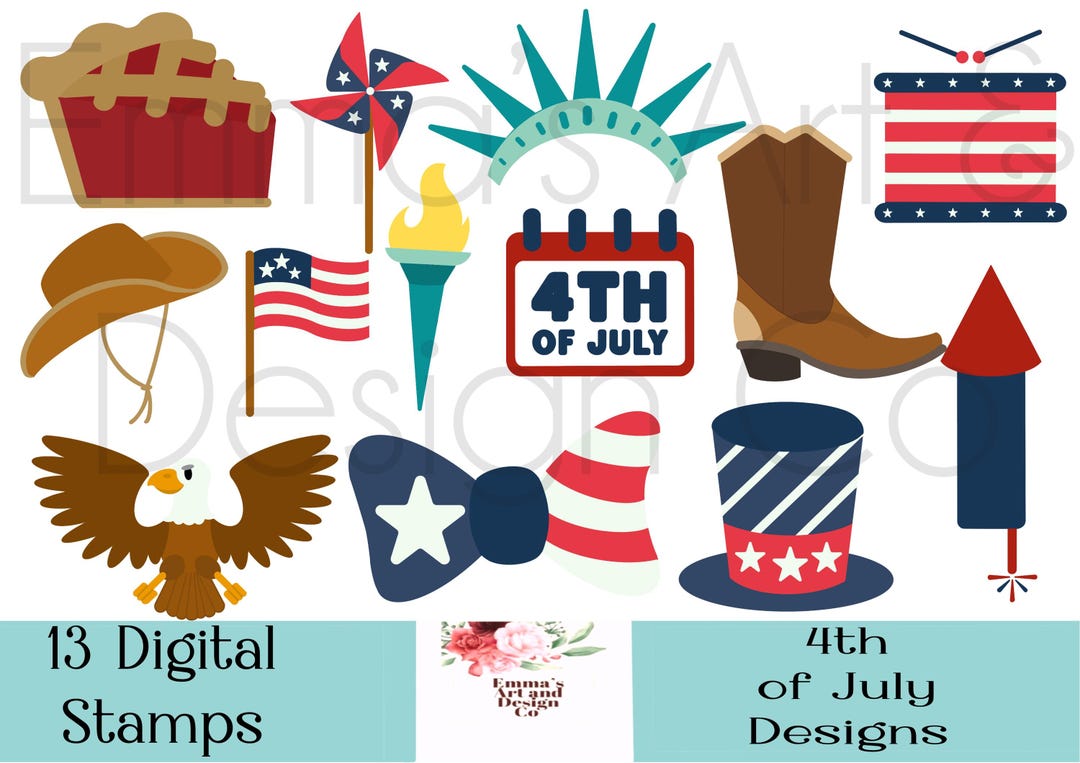 4th of July Digital Stamp, 4th of July Doodles, Hand Drawn ...