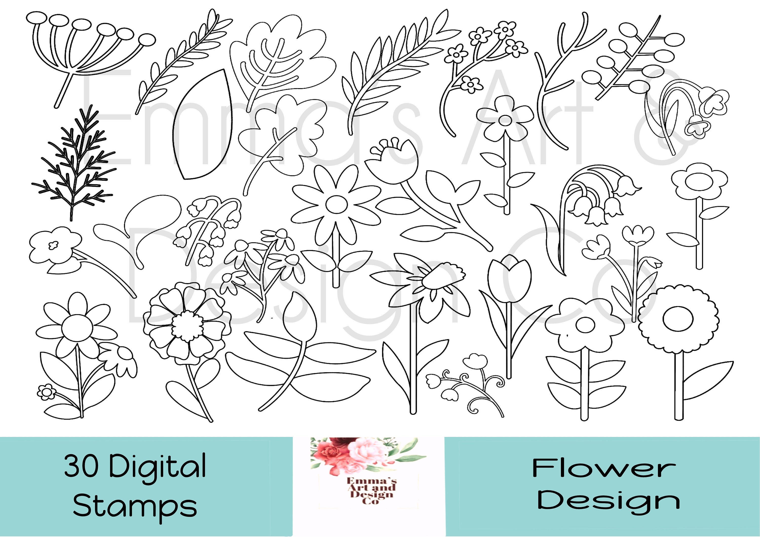 Flower Digital Stamps, Flower PNG Clipart, Floral Clipart Image’s ...