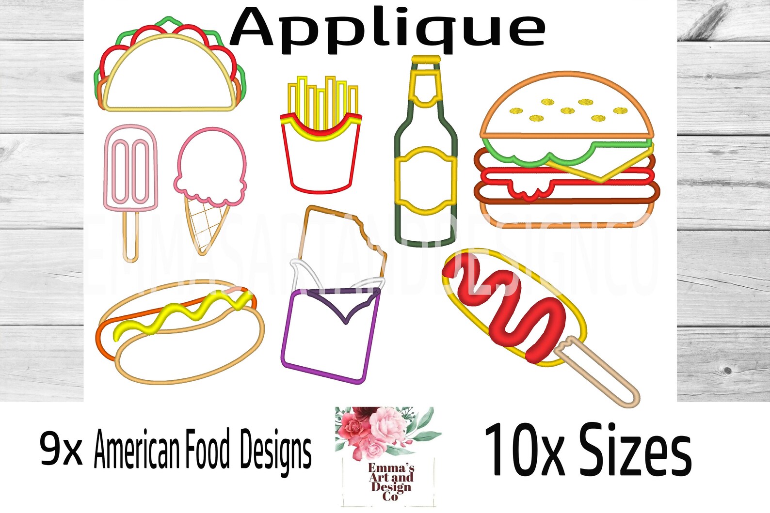Applique Food Machine Embroidery Design, Fast Food Embroidery Design ...