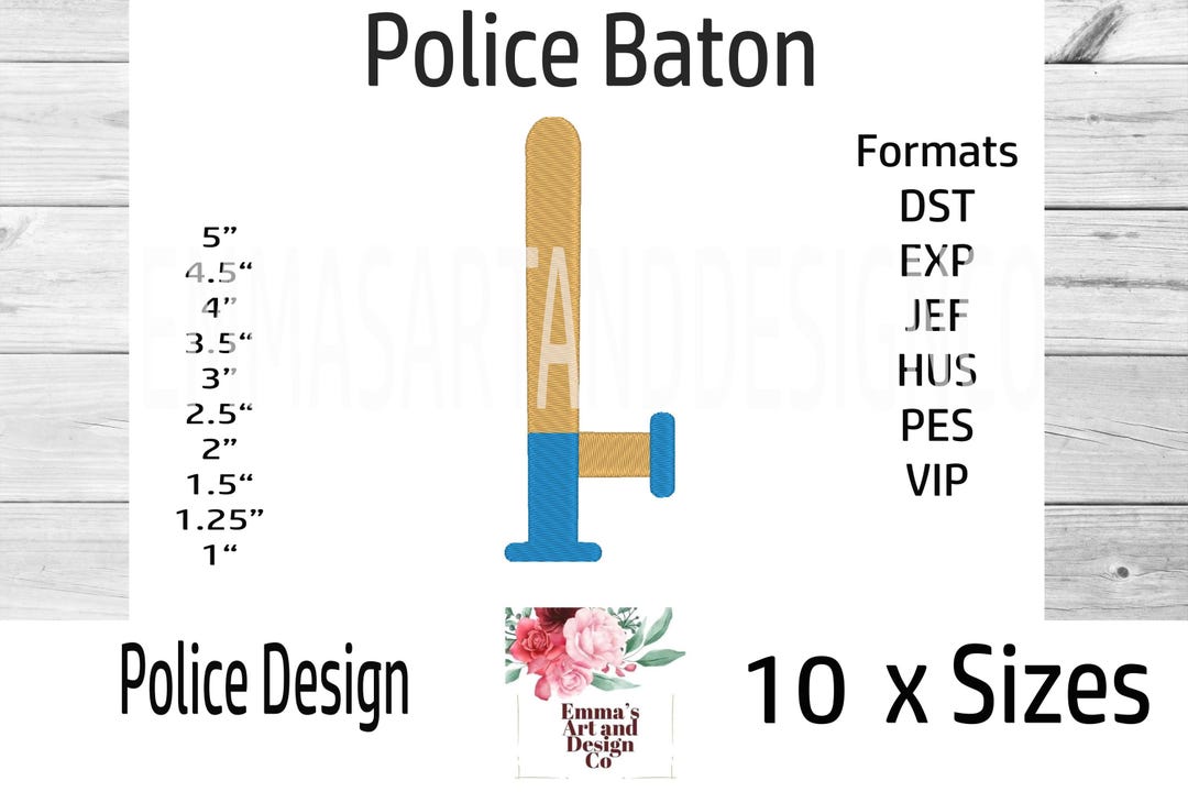 Police Baton Machine Embroidery Design, Cop Embroidery Pattern, Police ...