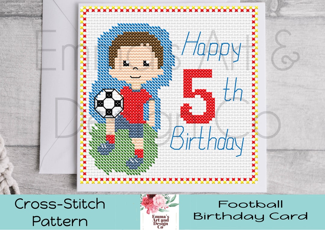 Football Cross Stitch Pattern, 5th Birthday Cross-stitch Pattern, Cross ...