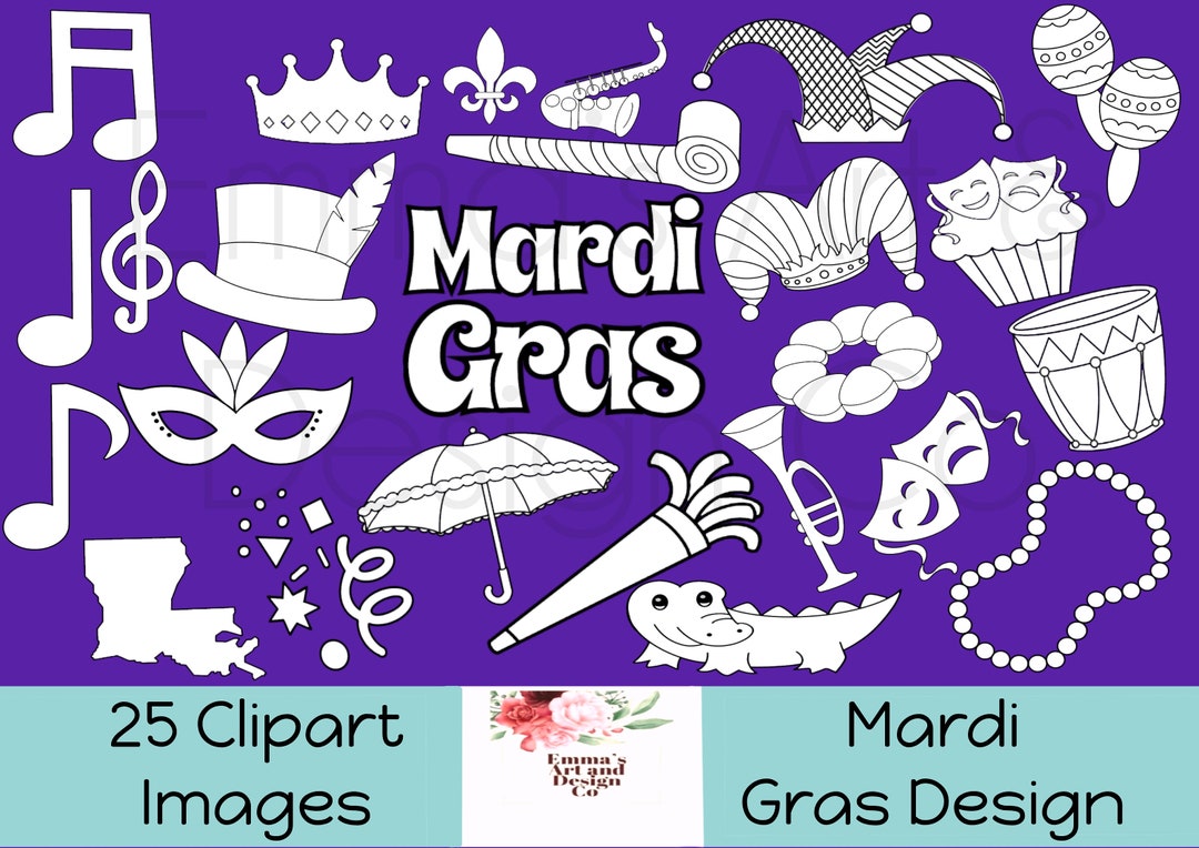 Mardi Gras Digital Stamp, Party Stamp, Carnival Images Bundle, Party ...