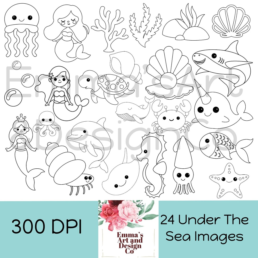 Mermaid Clipart, Under the Sea Clipart, Decor, PNG, Instant Download ...