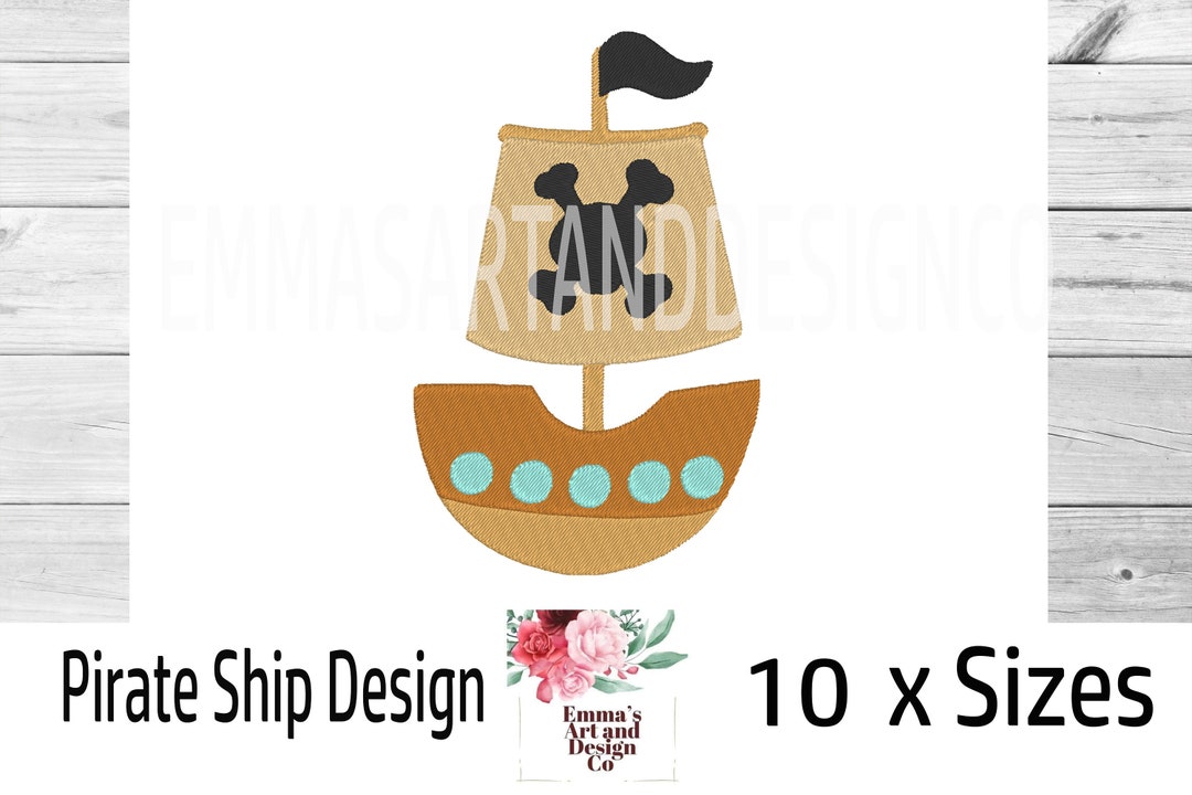 Ship Machine Embroidery Design, Pirate Ship Embroidery Designs, Boat ...