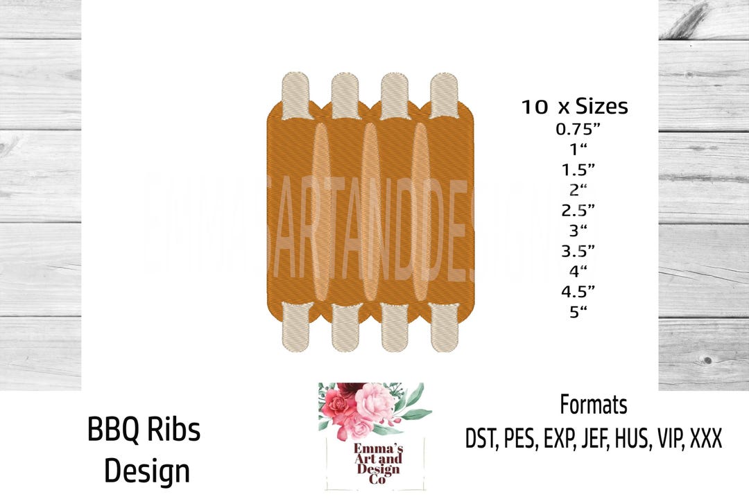 Ribs Embroidery Design, Spare Ribs Machine Embroidery, BBQ Ribs Machine ...