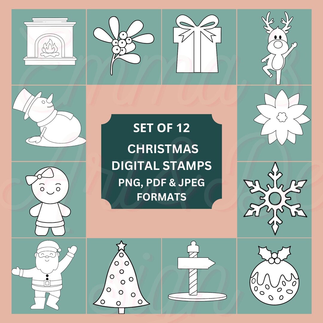 Christmas Digital Stamp Bundle, Fireplace Tree Snowman Pudding ...