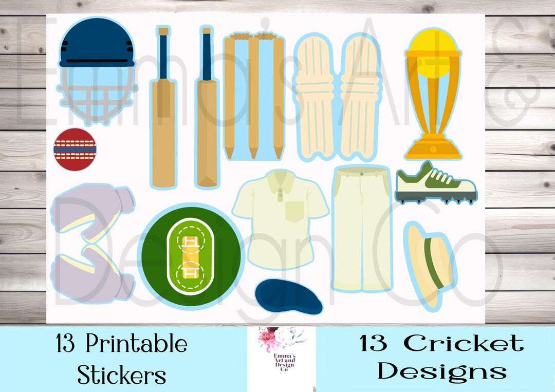 Cricket Stickers Pack, Cricket Ball Stickers, Cricket Bat Stickers ...