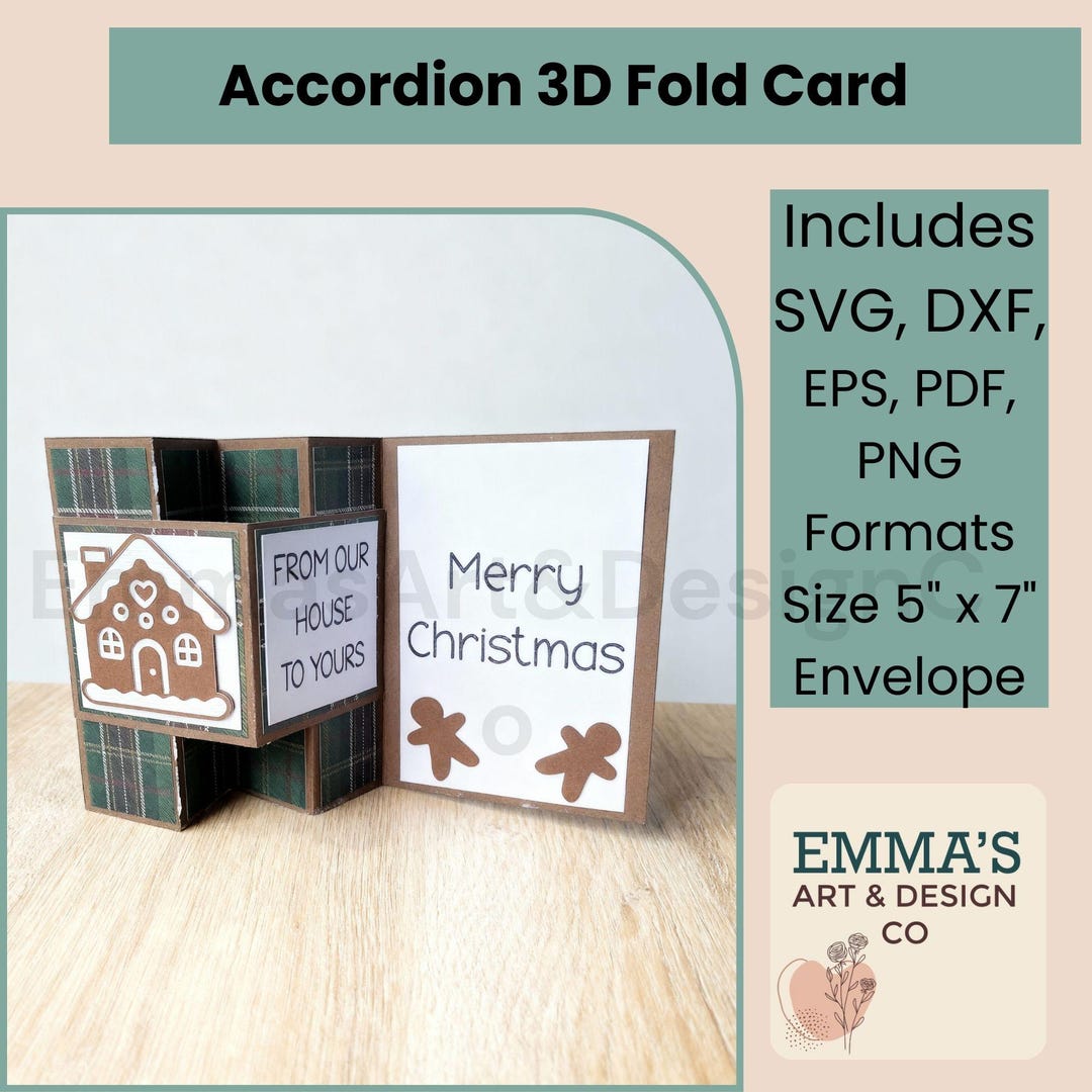 3D Gingerbread House Accordion Card SVG, Christmas Cut File ...