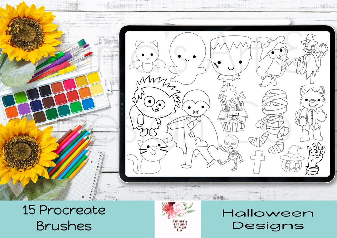 15 Cute Halloween Monster Procreate Stamps Bundle, Procreate Halloween ...