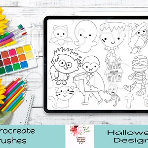 15 Cute Halloween Monster Procreate Stamps Bundle, Procreate Halloween ...