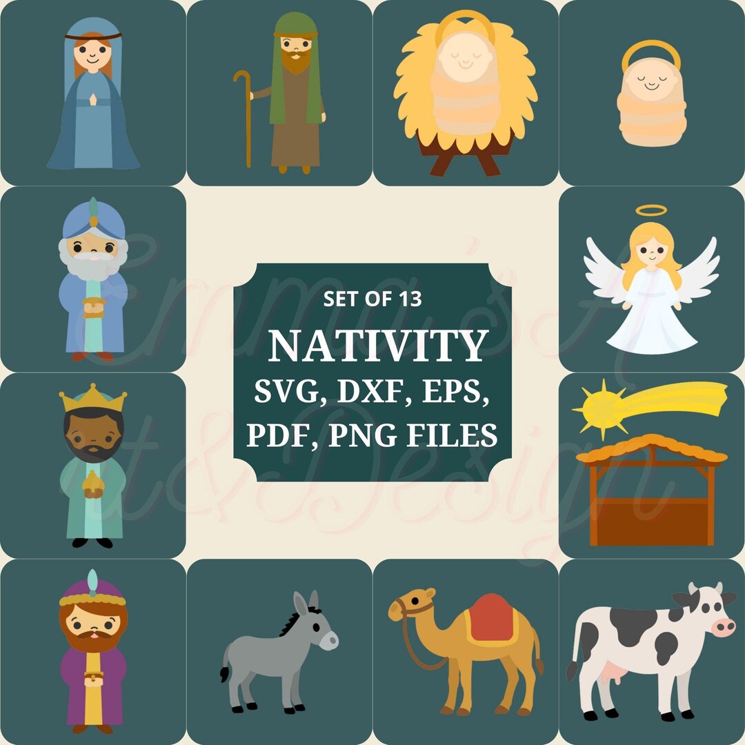 Nativity Scene Svg Png PDF DXF EPS, Christmas Manger Mary Joseph 3 ...