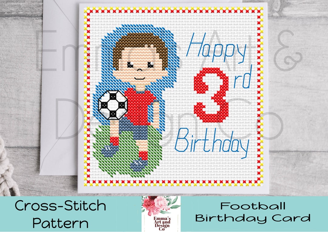 Football Cross Stitch Pattern, 3rd Birthday Cross-stitch Pattern, Cross ...