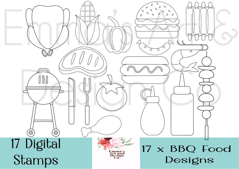 BBQ Digital Stamp, Barbecue Doodles, Hand Drawn, BBQ Clip Art, Barbecue ...