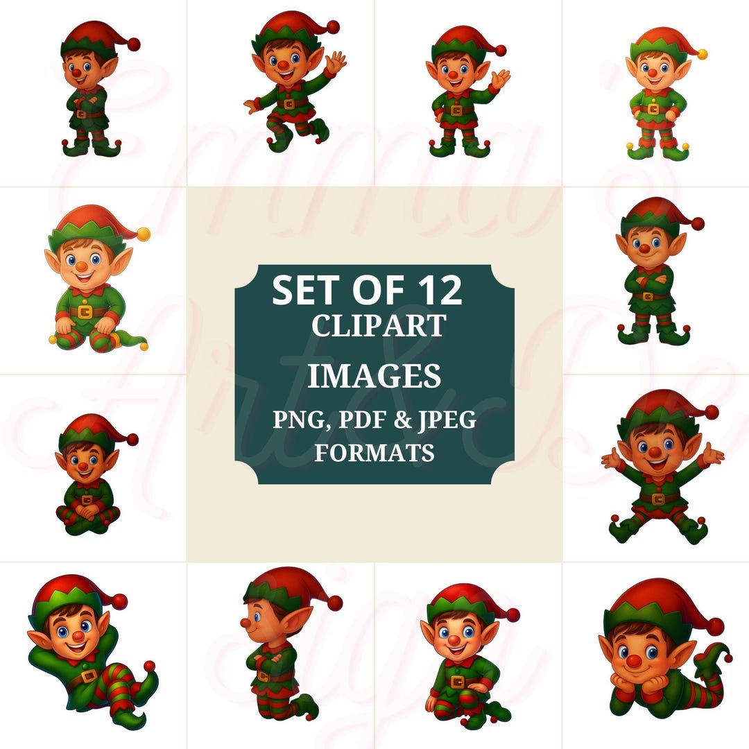 12 Boy Elf Clipart, Cute Christmas Elf Boys Png JPG PDF, Holiday ...