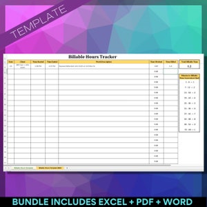 Billable Hours Tracker Template Excel, PDF, Word Bundle Associate ...