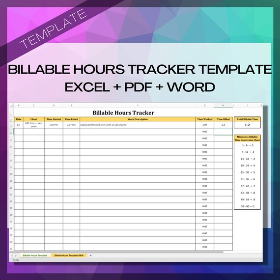 Billable Hours Tracker Template Excel PDF Word Bundle Etsy