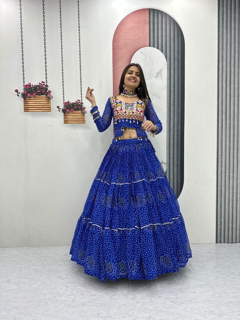 Navratri Special Blue Bandhni Printed Lehenga Choli Cord Set Navratri ...