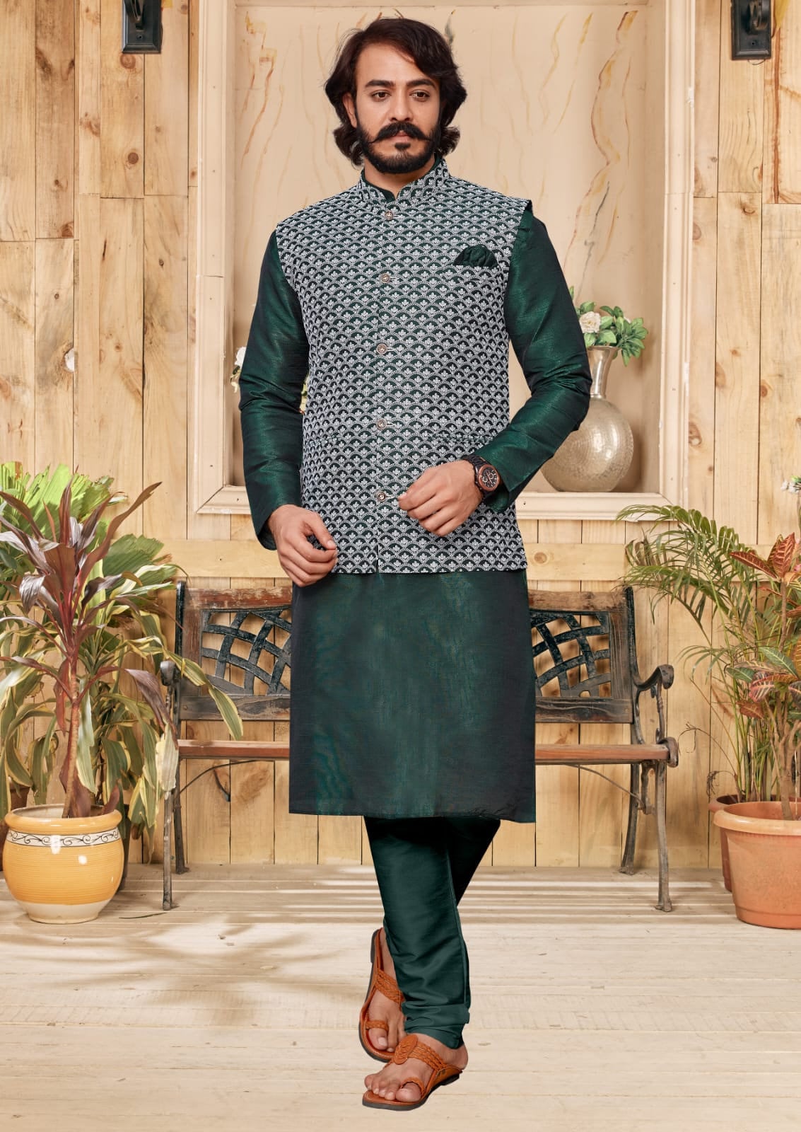 Green Mens Kurta Pajama With Koti Indian Wedding Wear Kurta - Etsy