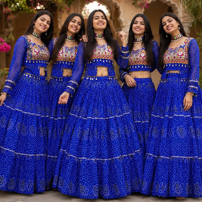 Navratri Special Blue Bandhni Printed Lehenga Choli Cord Set Navratri ...