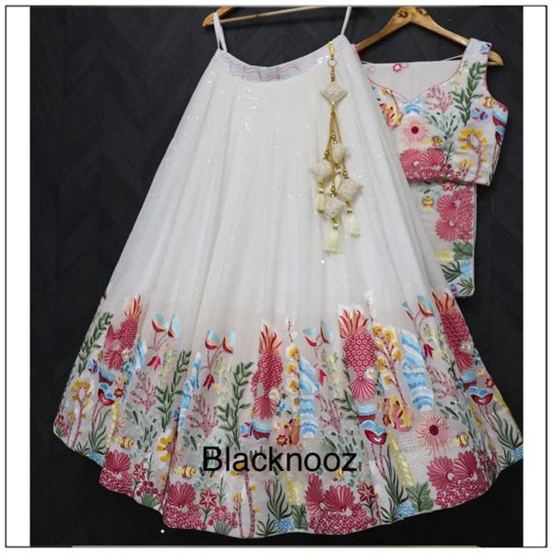 White and Multicolour Indian Wedding Lehenga Choli for Women Ready to ...