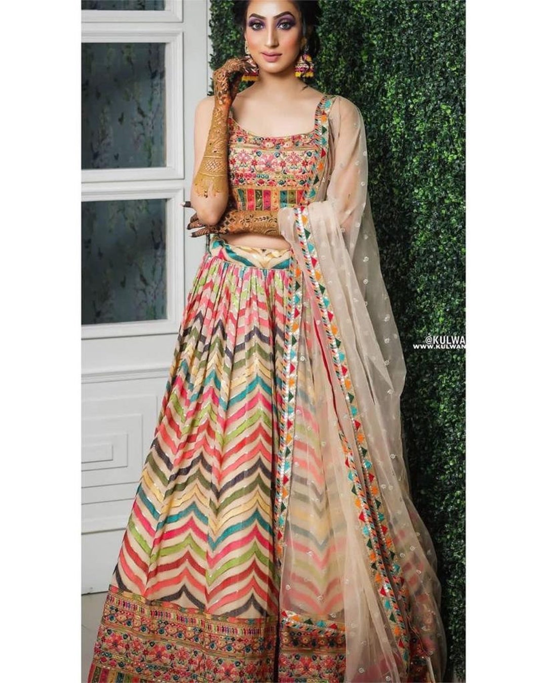 Multi-colour Lehenga Choli for Women Indian Wedding Bridal Party Wear ...