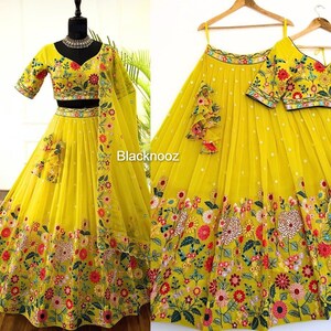 Yellow Floral Lehenga Choli for Women Indian Wedding Wear Bridal Party ...