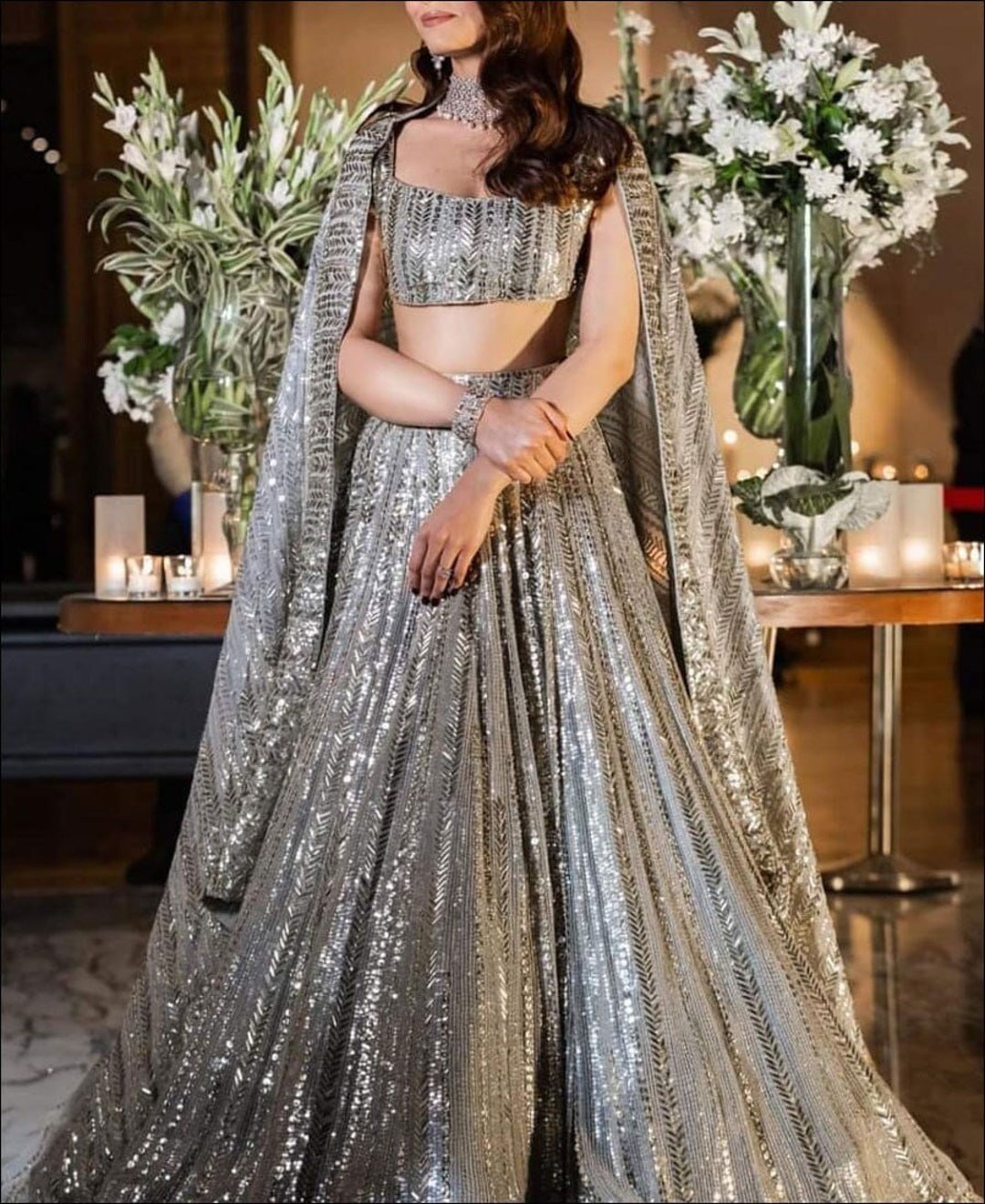 Lehenga Choli for Women or Girls Gray Sequence Work Lehenga Choli ...