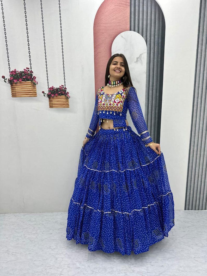 Navratri Special Blue Bandhni Printed Lehenga Choli Cord Set Navratri ...