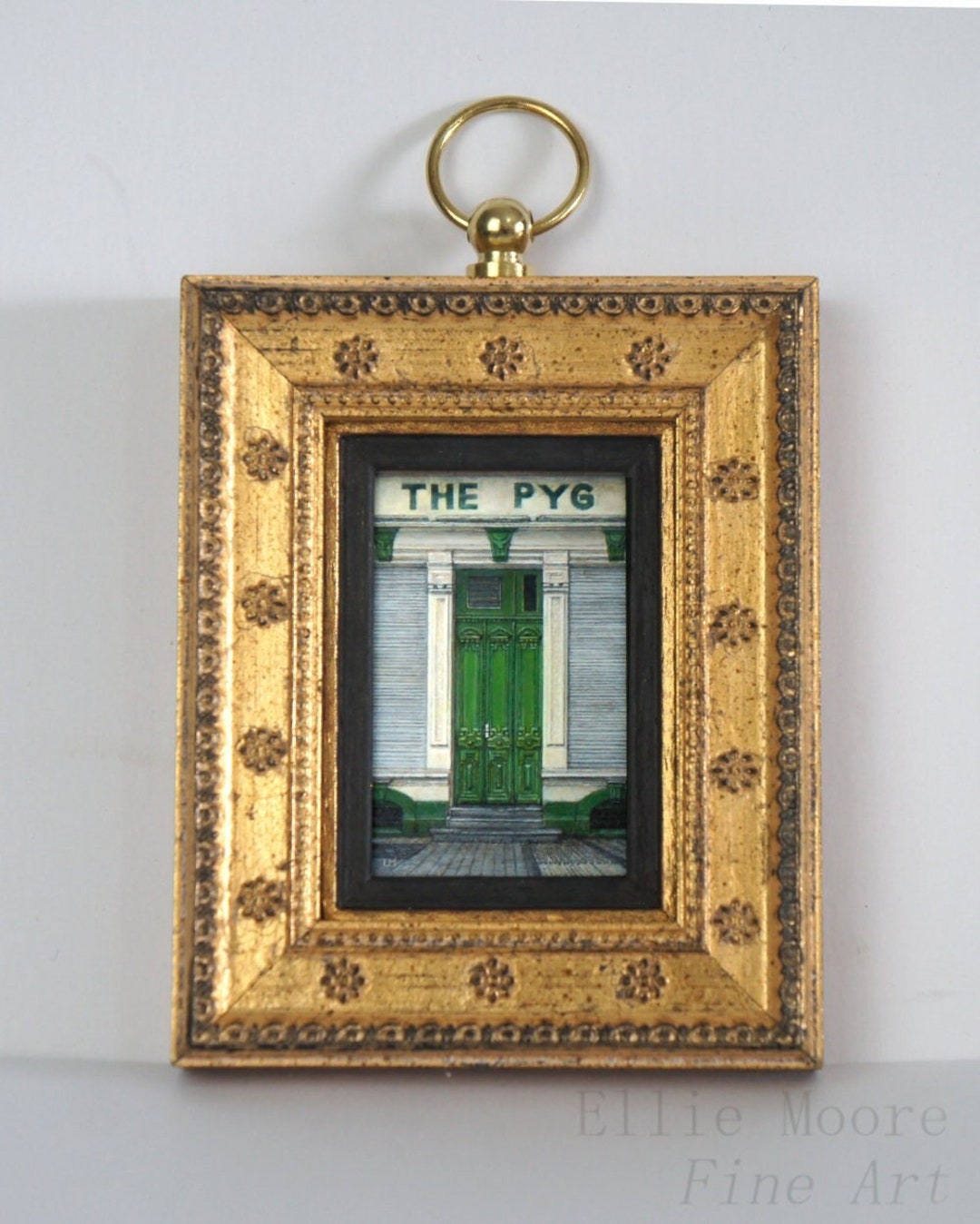 Original Miniature Painting of a Luxembourg City Emerald Green Doorway ...