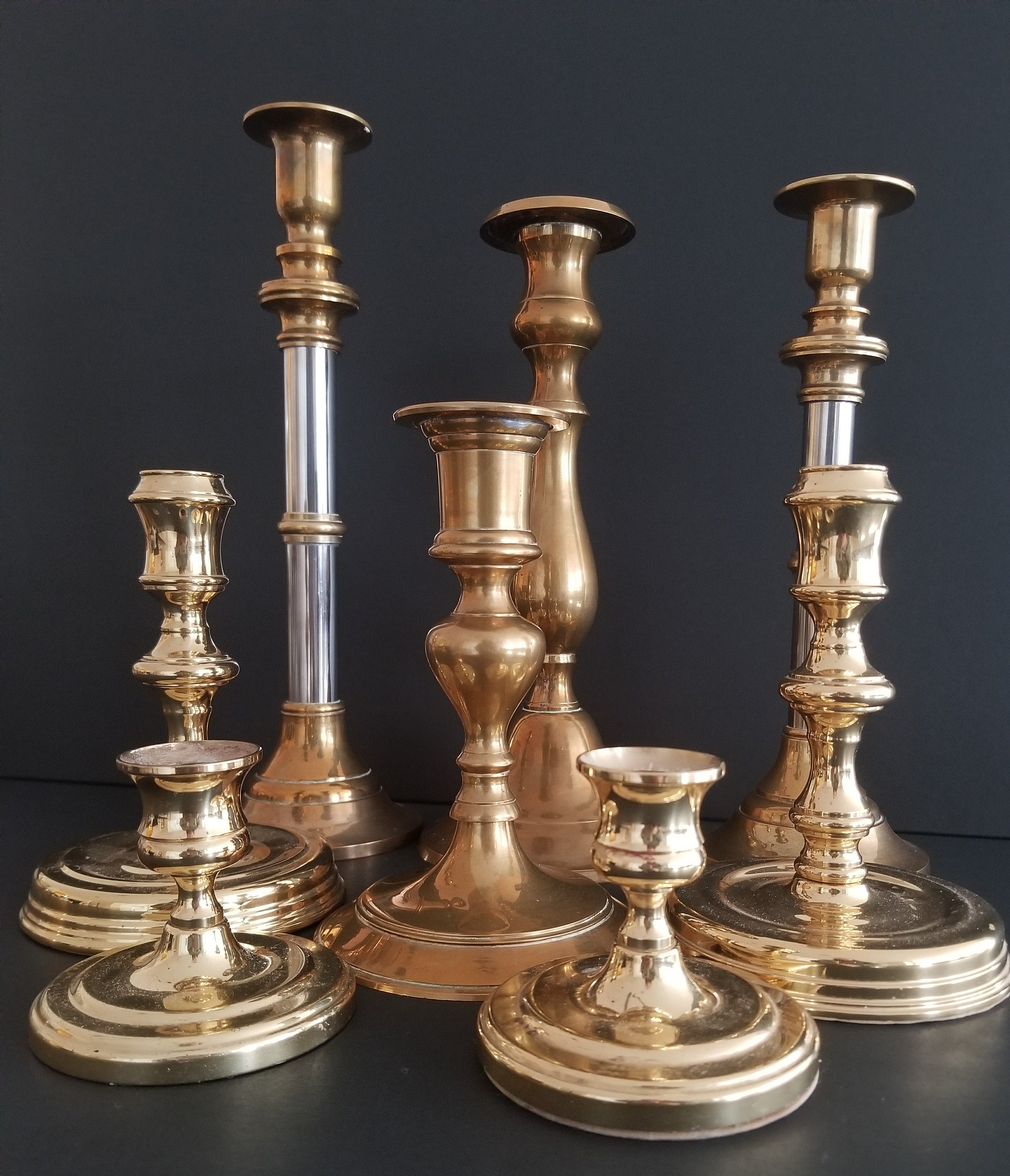 Vintage Brass Candlestick Collection Set of 8 / Rustic Chic - Etsy