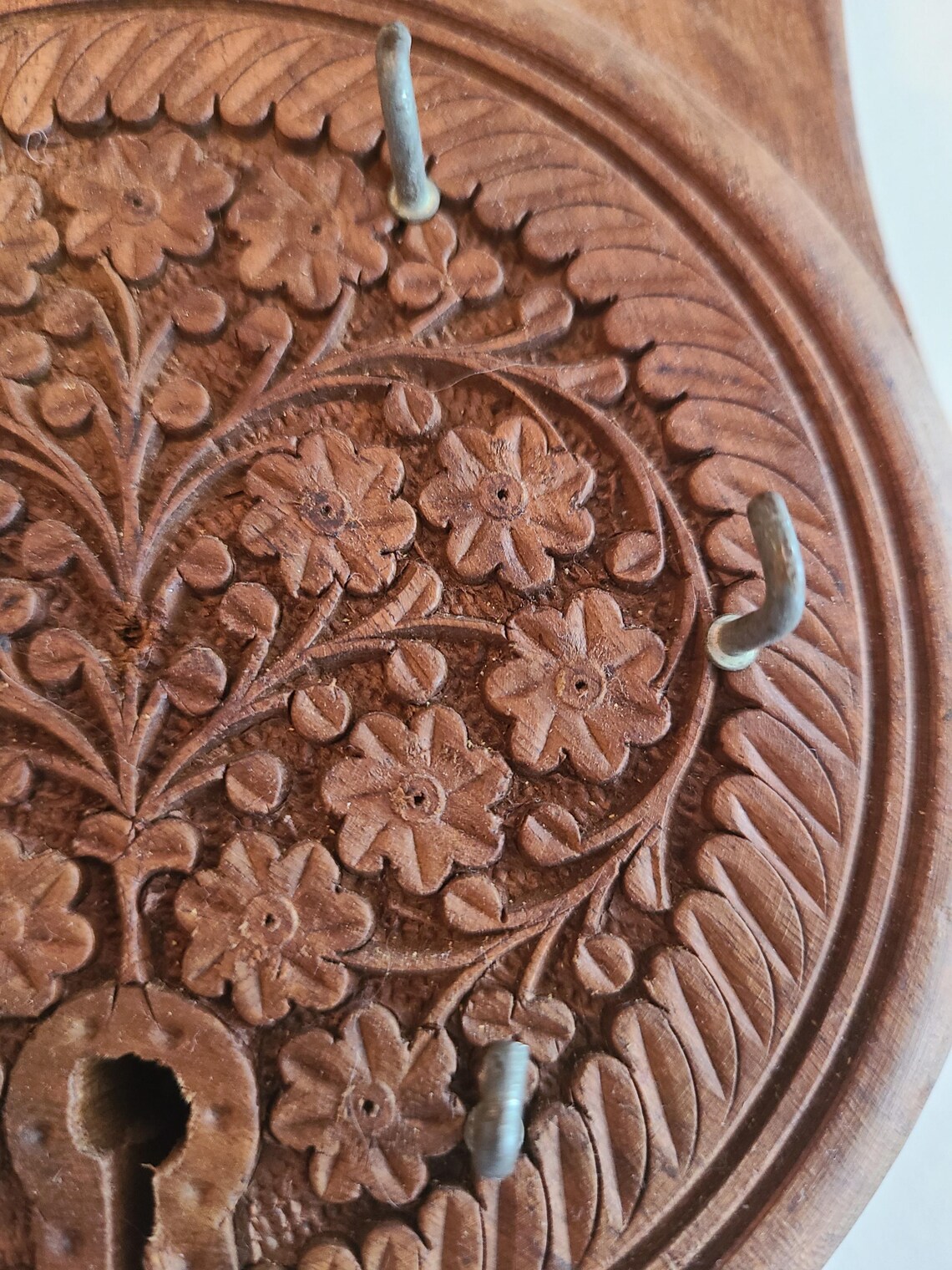 Boho Style Carved Wood Key Rack - Wall Mount | Vintage Key Holder ...