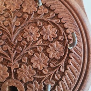 Boho Style Carved Wood Key Rack - Wall Mount | Vintage Key Holder ...