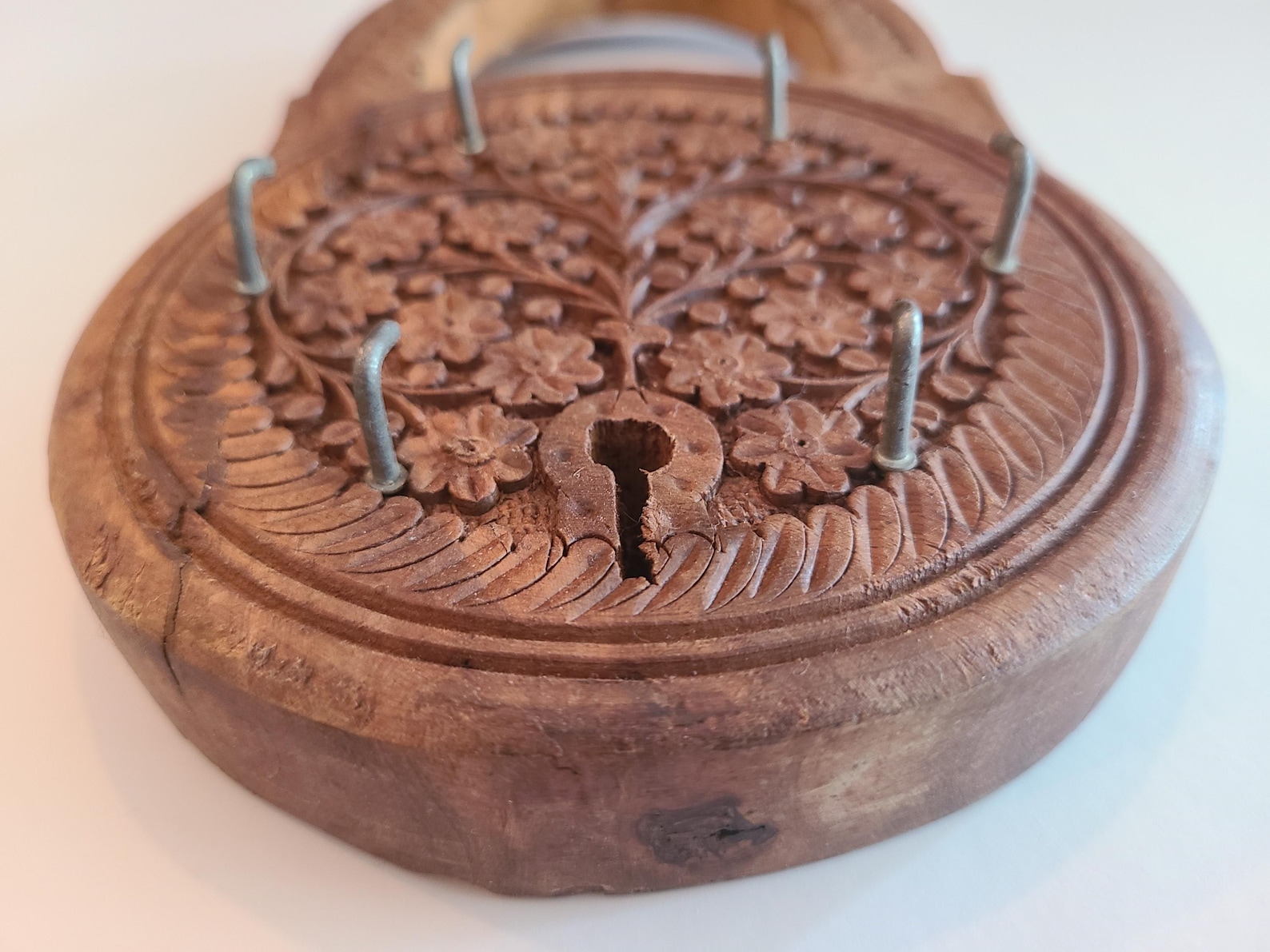 Boho Style Carved Wood Key Rack - Wall Mount | Vintage Key Holder ...