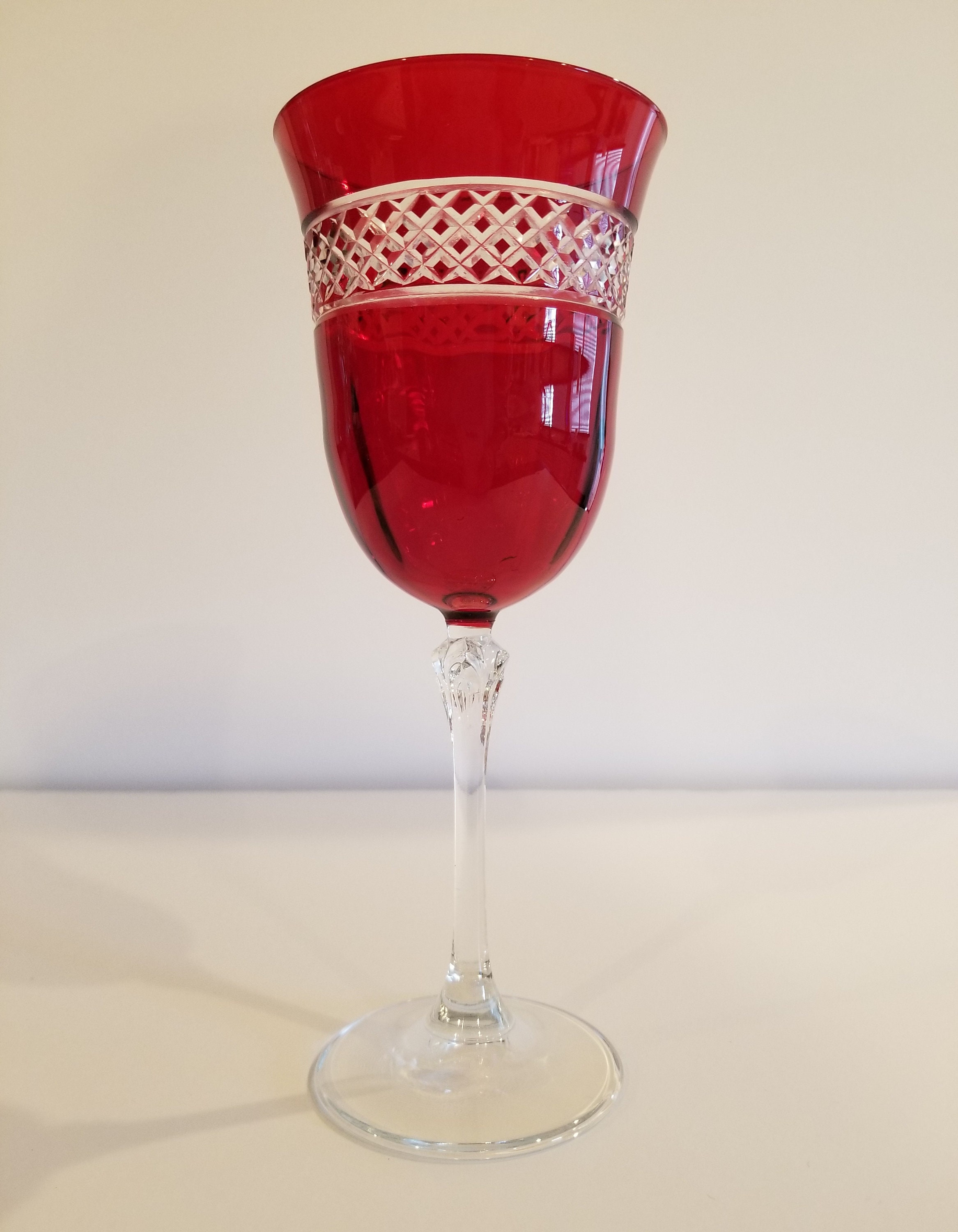 Stunning Set of 4 Vintage Red Crystal Wine / Water Goblets | GA Cristal ...