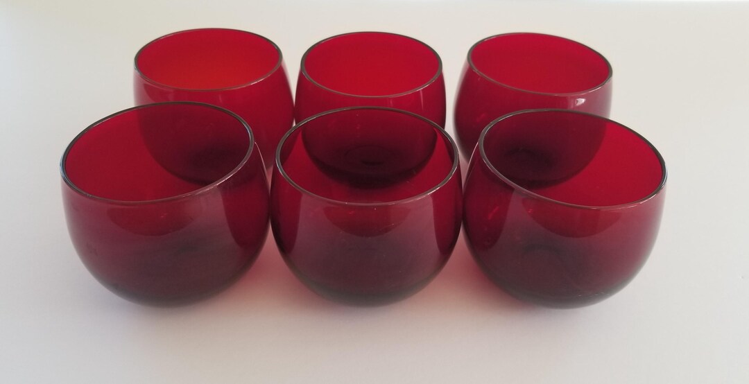 Vintage Ruby Red Roly Poly Glassware | 5 Oz. Size | Set of 6 | Festive ...