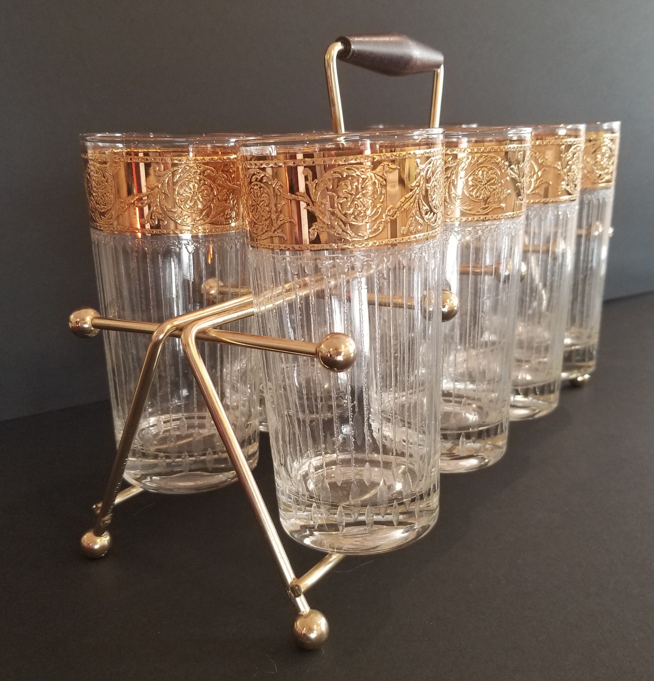 22k Gold Culver Glassware With Brass Caddy | Pattern - Style = Tyrol ...
