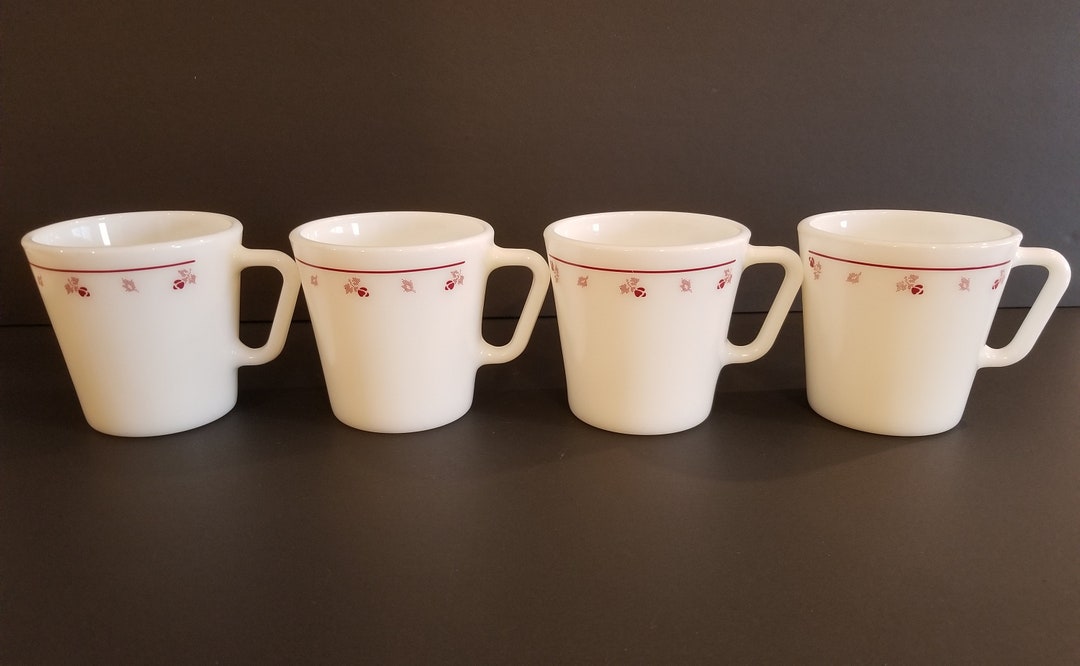 Pyrex Mugs Set of 4 Pattern Burgandy Rose Vintage Milk Glass Coffee ...