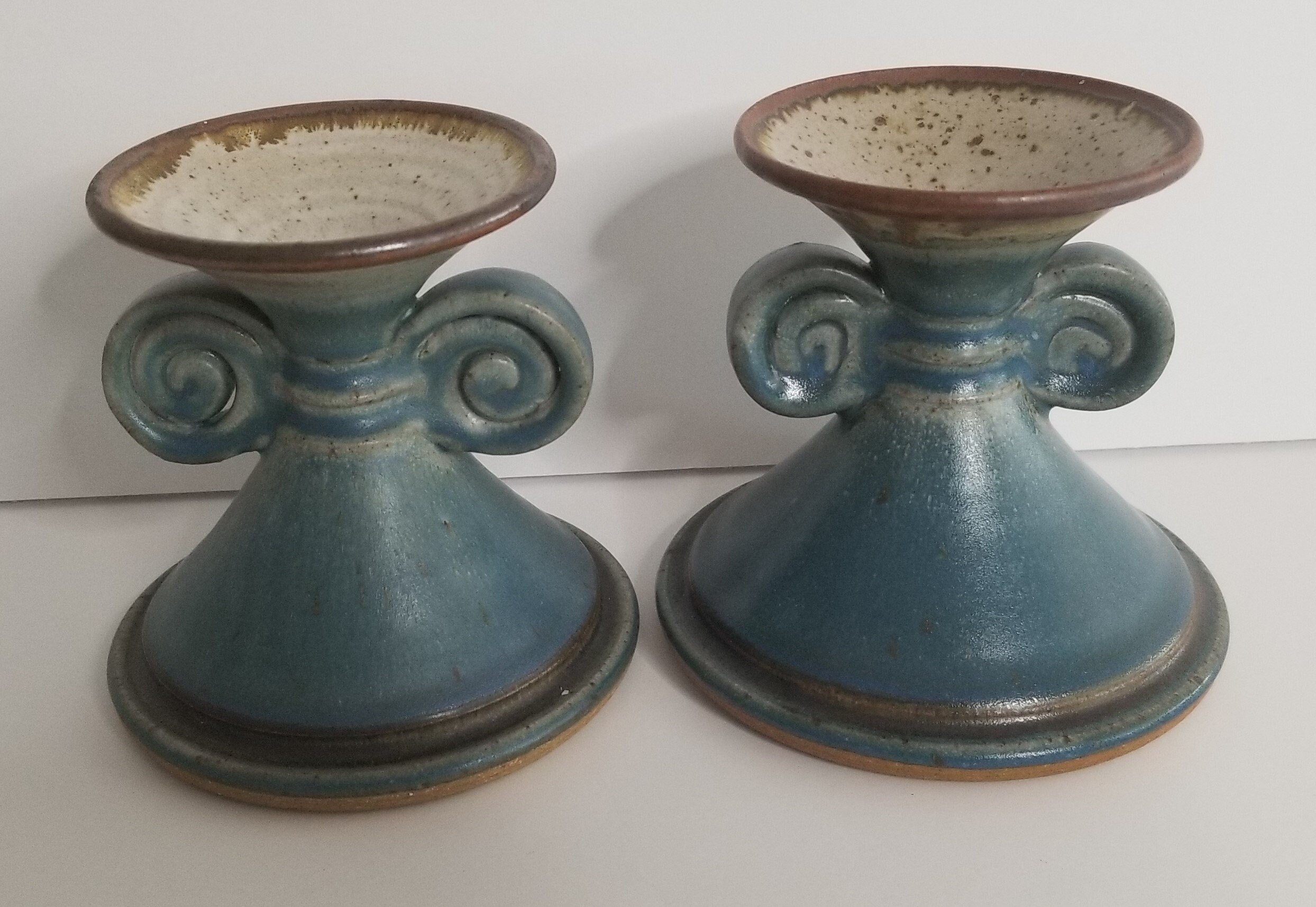 Candle Holder Pottery Studio Blue Vintage Art Handmade | Etsy