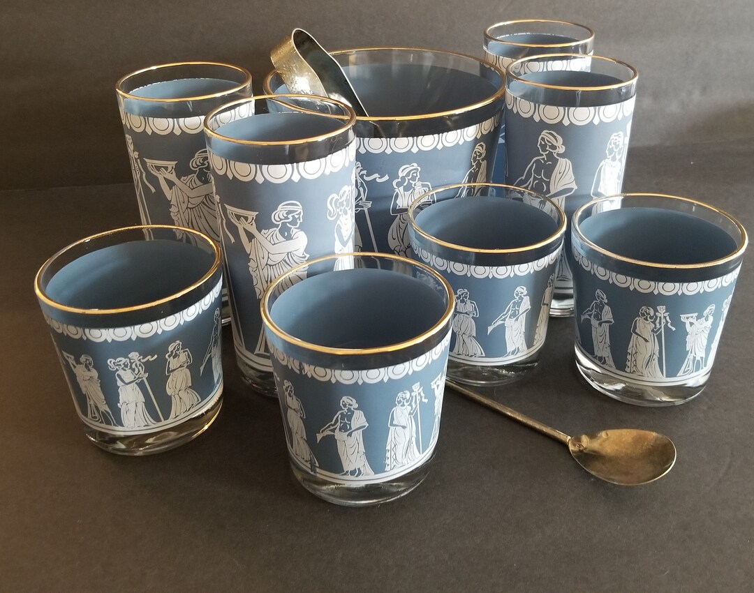 11 Piece Vintage Mid Century Bar Set / Ice Bucket, 4 High Ball Cocktail ...
