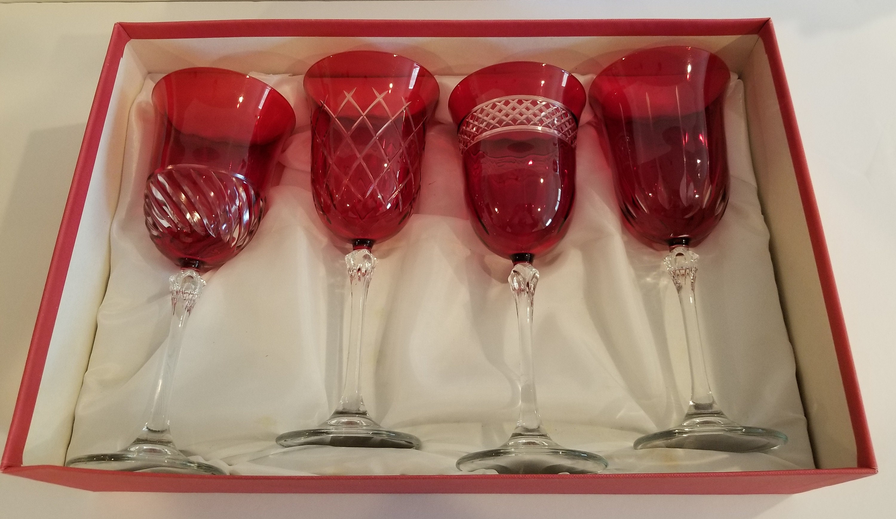 Stunning Set of 4 Vintage Red Crystal Wine / Water Goblets | GA Cristal ...